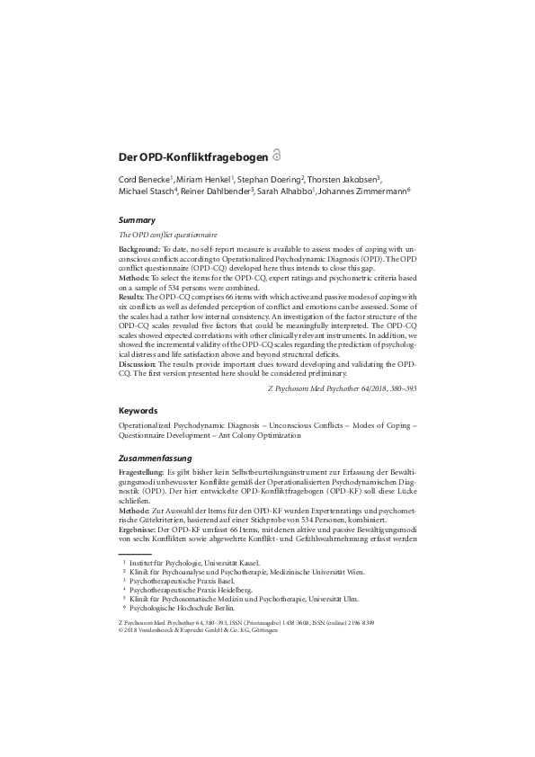 (PDF) Der OPD-Konfliktfragebogen