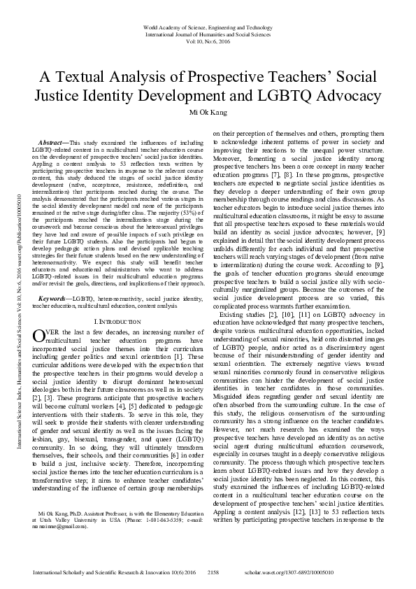 (PDF) A Textual Analysis Of Prospective Teachers' Social Justice ...