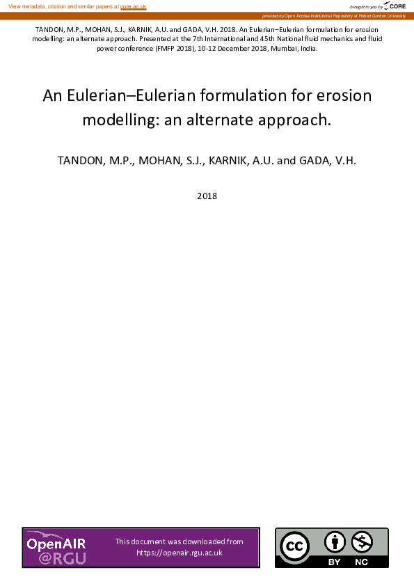 (PDF) An Eulerian–Eulerian formulation for erosion modelling: an alternate approach