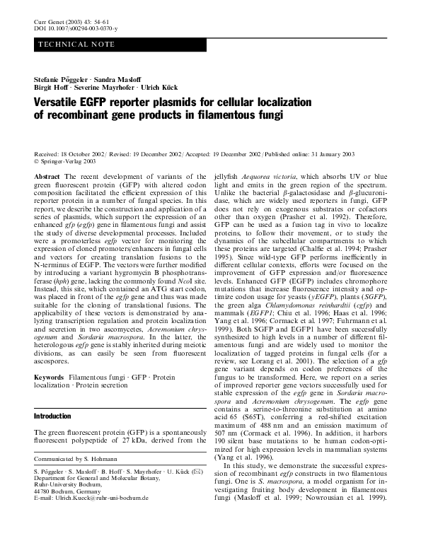 (PDF) Versatile EGFP reporter plasmids for cellular localization of ...