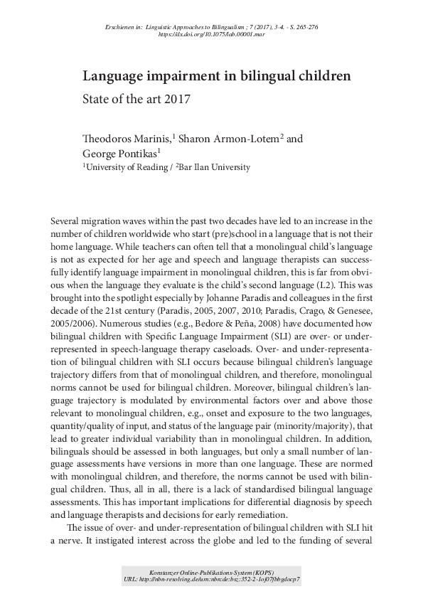 (PDF) Language impairment in bilingual children
