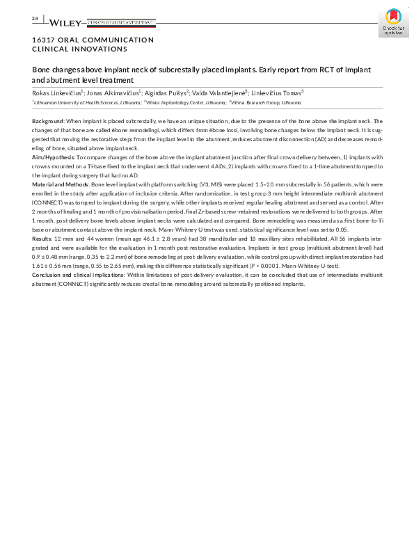 (PDF) Bone changes above implant neck of subcrestally placed implants ...