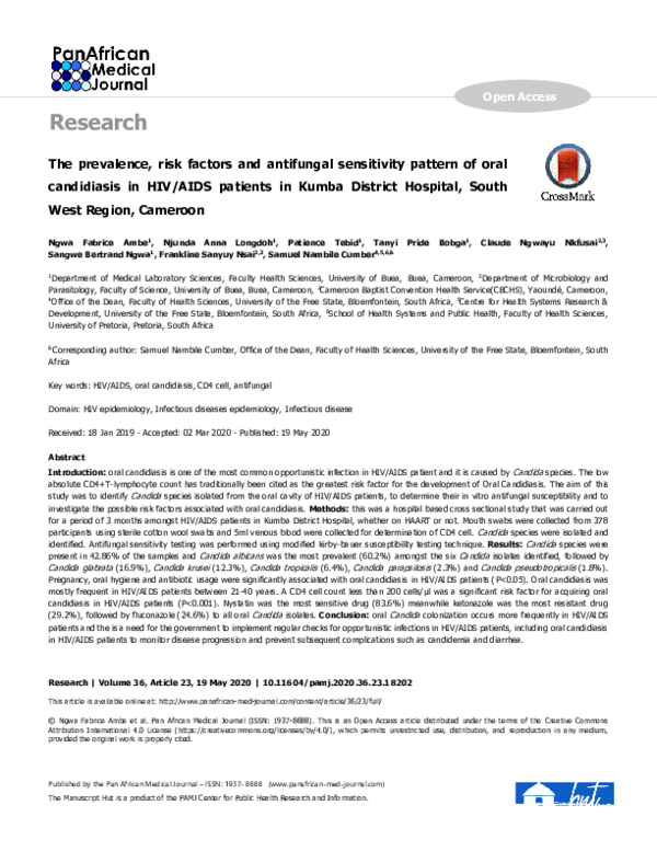 (PDF) The prevalence, risk factors and antifungal sensitivity pattern ...