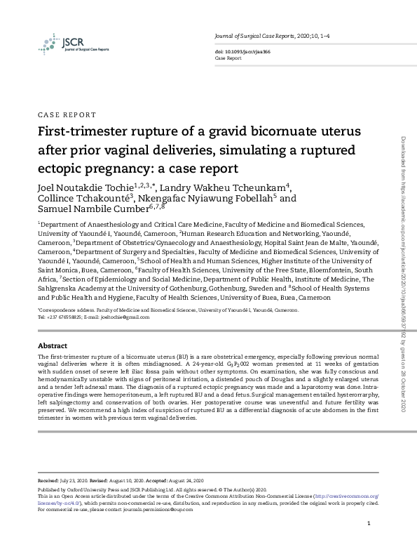 (PDF) First-trimester rupture of a gravid bicornuate uterus after prior ...