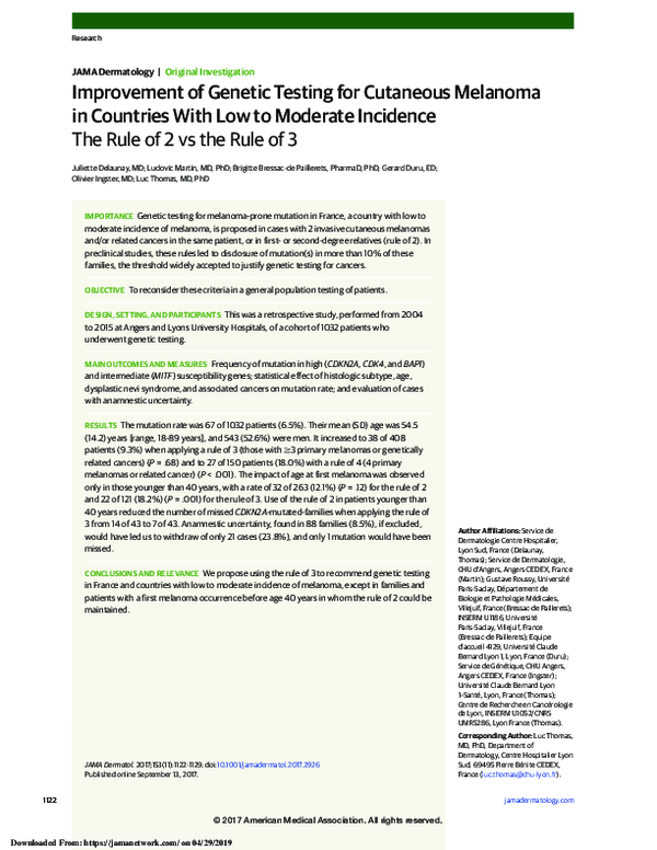 (PDF) Improvement of Genetic Testing for Cutaneous Melanoma in ...