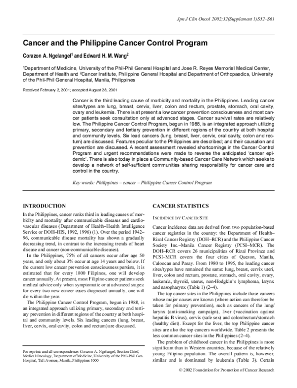 (PDF) Cancer and the Philippine Cancer Control Program