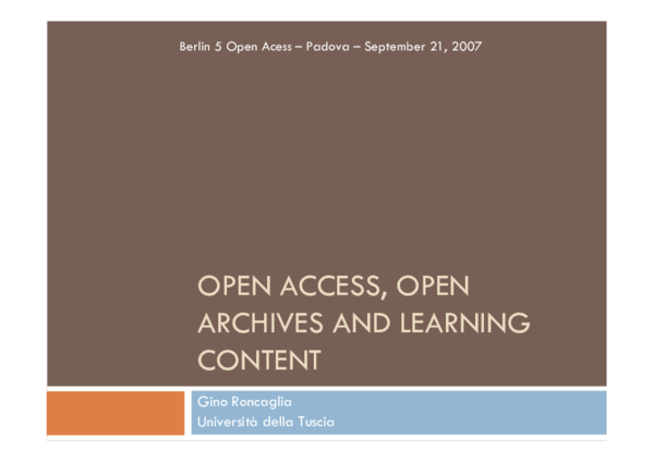 (PDF) Open Access, Open Archives and learning contents