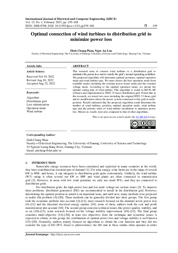 Pdf Optimal Connection Of Wind Turbines To Distribution Grid To Minimize Power Loss