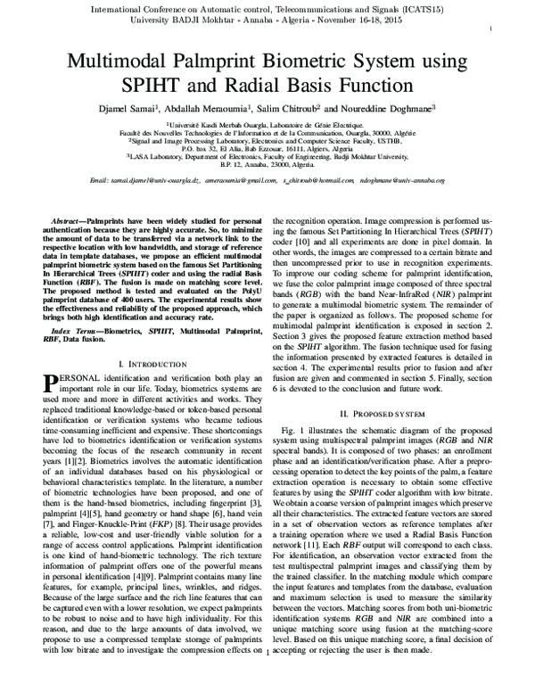 Pdf Multimodal Palmprint Biometric System Using Spiht And Radial