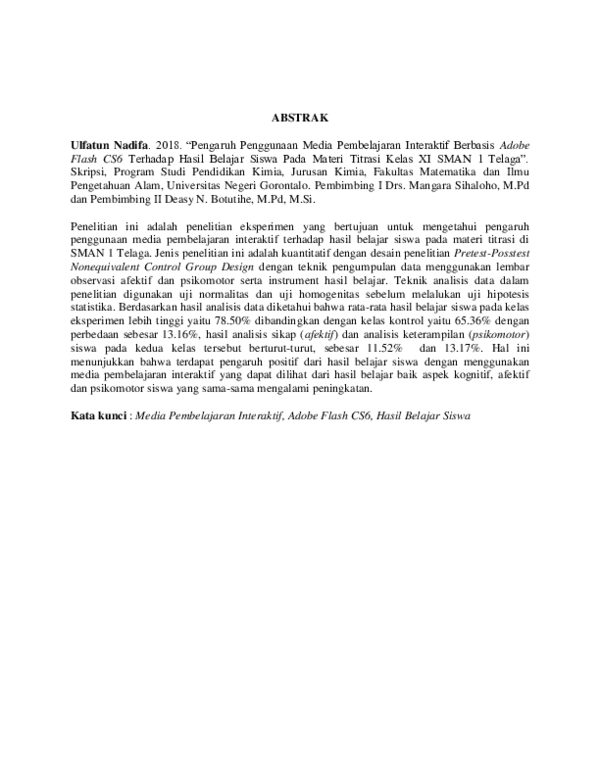 (PDF) Pengaruh Penggunaan Media Pembelajaran Interaktif Berbasis Adobe Flash CS6 Terhadap Hasil ...