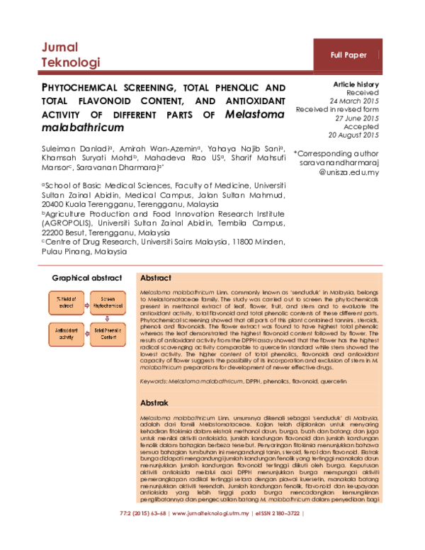 (PDF) PHYTOCHEMICAL SCREENING, TOTAL PHENOLIC AND TOTAL FLAVONOID CONTENT, AND ANTIOXIDANT ...
