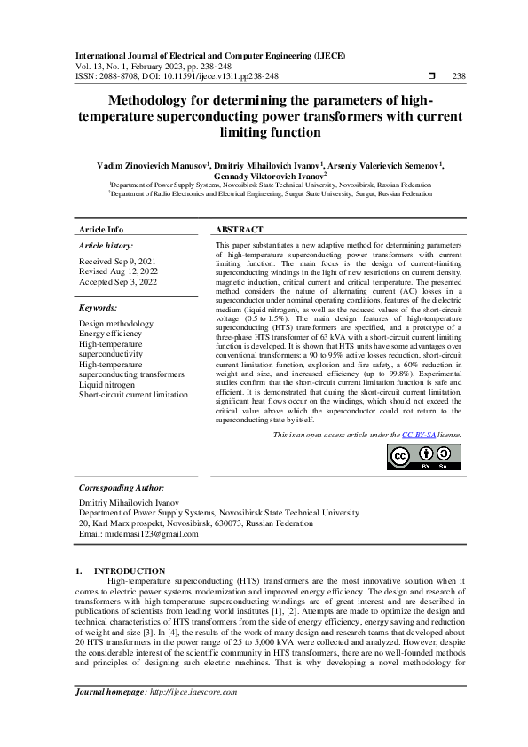 Pdf Methodology For Determining The Parameters Of Hightemperature Superconducting Power