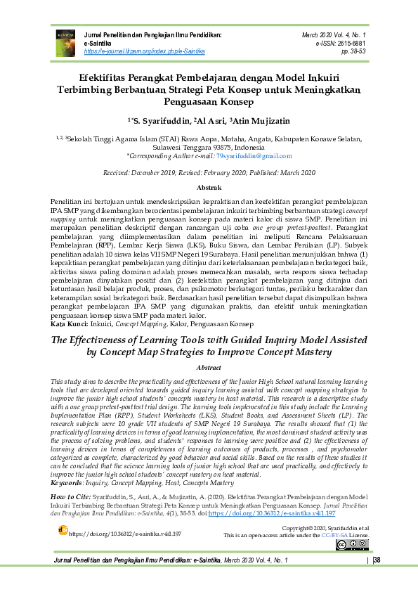 (PDF) Efektifitas Perangkat Pembelajaran dengan Model Inkuiri Terbimbing Berbantuan Strategi ...