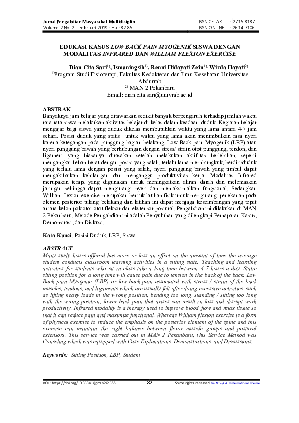 (PDF) Edukasi Kasus Low Back Pain Myogenik Siswa Dengan Modalitas ...