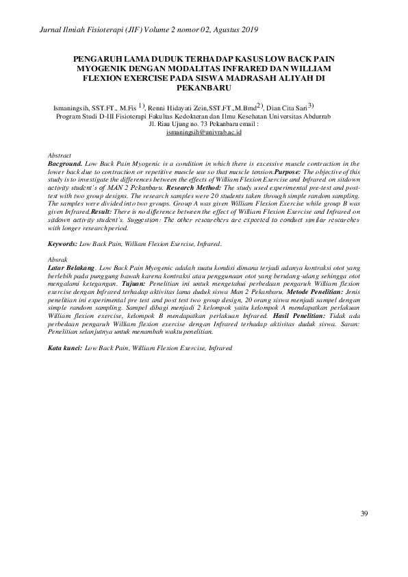 (PDF) Pengaruh Lama Duduk Terhadap Kasus Low Back Pain Myogenik Dengan ...