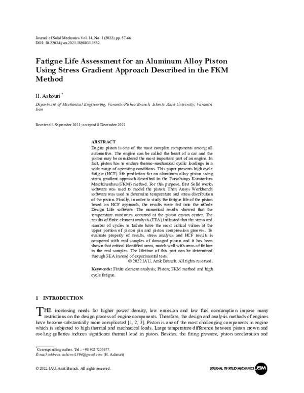 (PDF) Fatigue Life Assessment for an Aluminum Alloy Piston Using Stress Gradient Approach ...