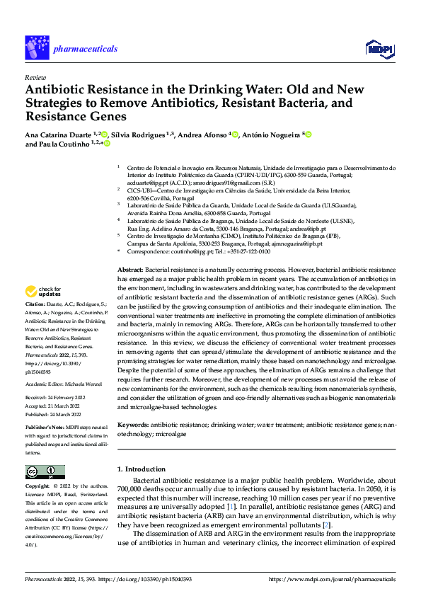 (PDF) Antibiotic Resistance in the Drinking Water: Old and New Strategies to Remove Antibiotics ...