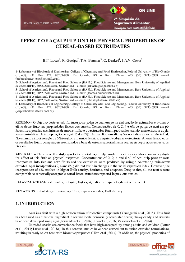 (PDF) Effect of Açaí Pulp on the Physical Properties of Cereal-Based ...