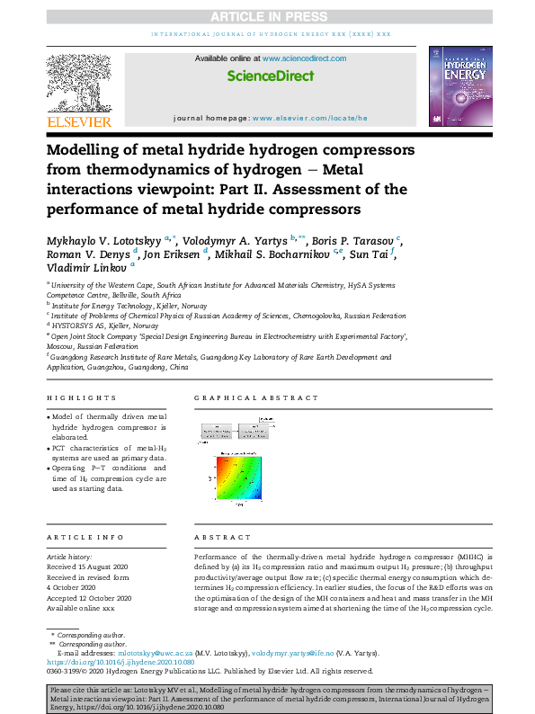 (PDF) Modelling of metal hydride hydrogen compressors from ...