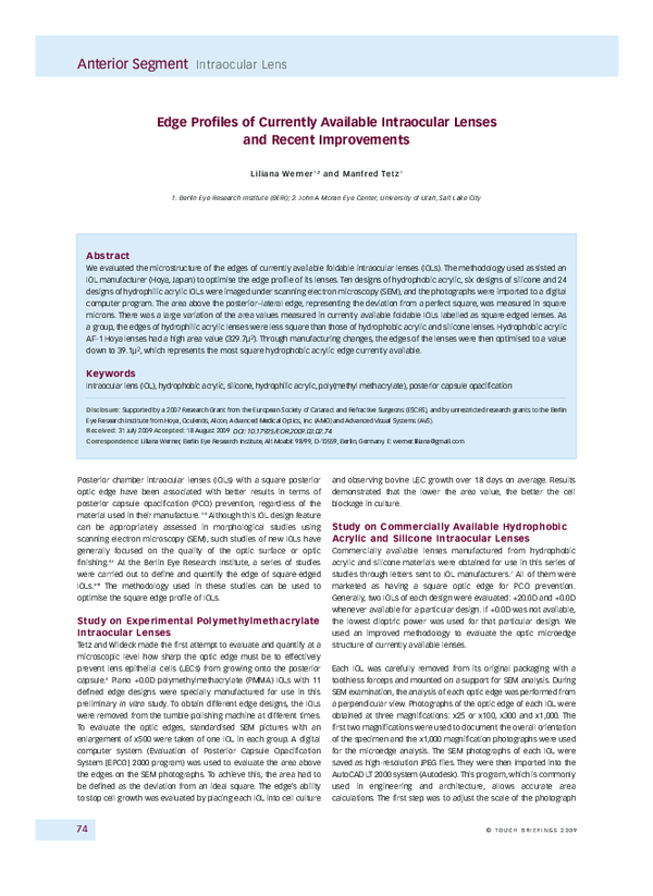 (PDF) Edge Profiles of Currently Available Intraocular Lenses and ...