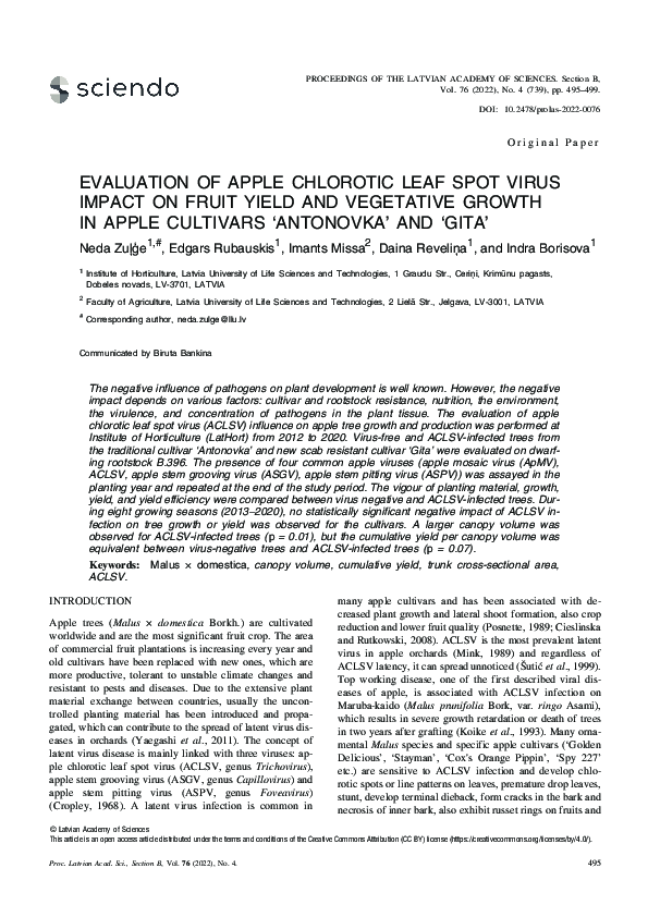 (PDF) Evaluation of Apple Chlorotic Leaf Spot Virus Impact on Fruit ...