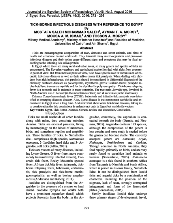 (PDF) Tick-Borne Infectious Diseases with Reference to Egypt
