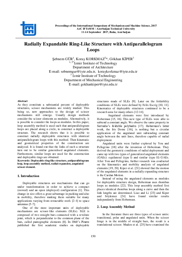 (PDF) Radially Expandable Ring-Like Structure with Antiparallelogram Loops
