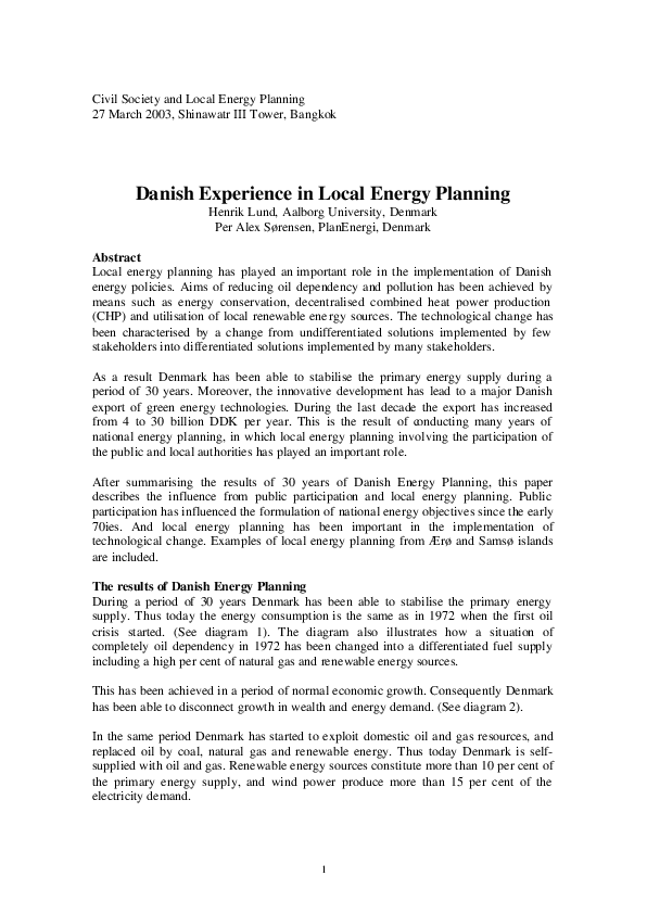 (PDF) Danish Experience in Local Energy Planning