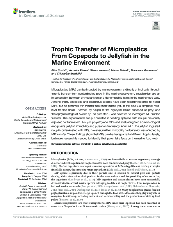(PDF) Trophic Transfer of Microplastics From Copepods to Jellyfish in ...