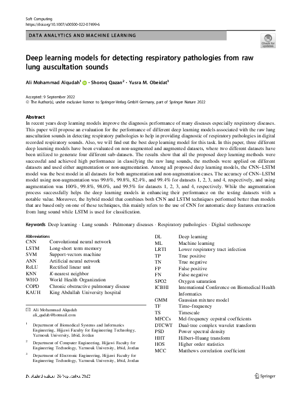 (PDF) Deep learning models for detecting respiratory pathologies from raw lung auscultation sounds