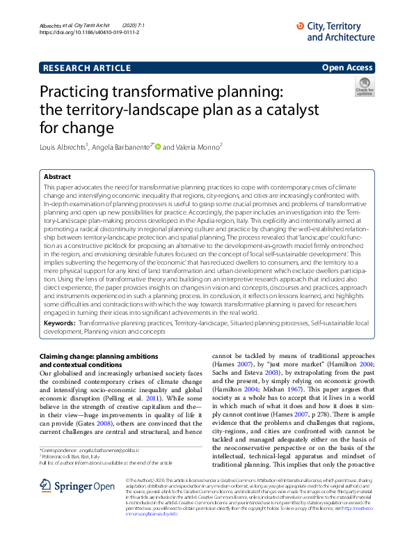 (PDF) Practicing transformative planning: the territory-landscape plan as a catalyst for change ...