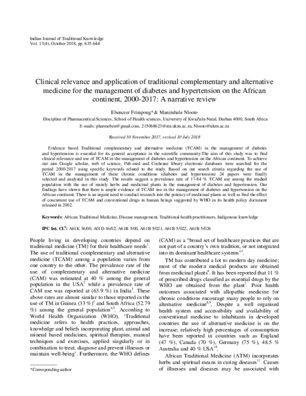 (PDF) Clinical relevance and application of traditional complementary and alternative medicine ...