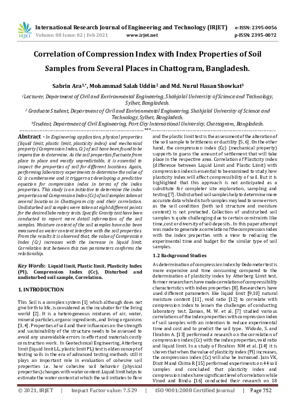 (PDF) Correlation of Compression Index with Index Properties of Soil Samples from Several Places ...