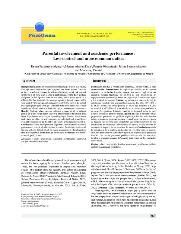 (PDF) Parental involvement and academic performance: Less control and ...
