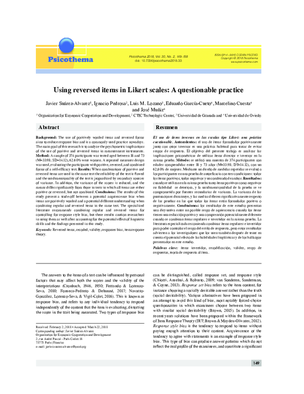 (PDF) Using reversed items in Likert scales: A questionable practice