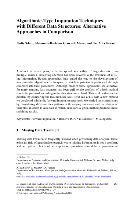 (PDF) Algorithmic-Type Imputation Techniques with Different Data Structures: Alternative ...