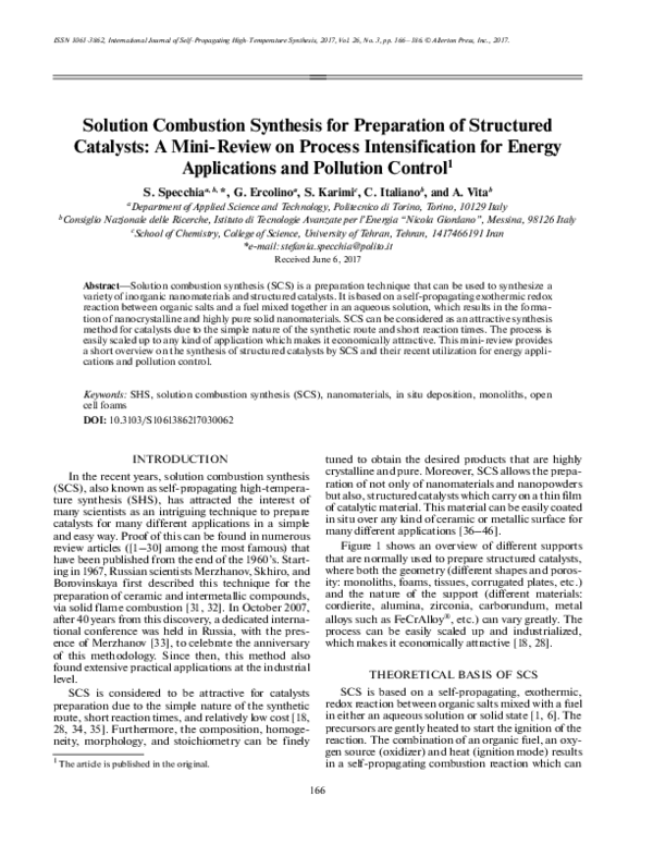 (PDF) Solution combustion synthesis for preparation of structured catalysts: A mini-review on ...