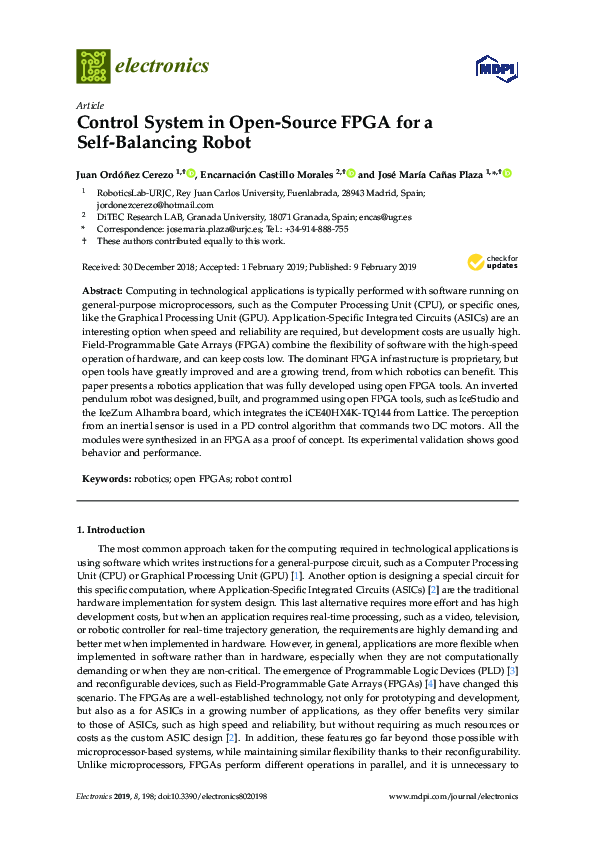 (PDF) Control System in Open-Source FPGA for a Self-Balancing Robot