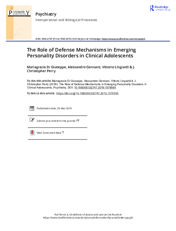 (PDF) The Role of Defense Mechanisms in Emerging Personality Disorders ...