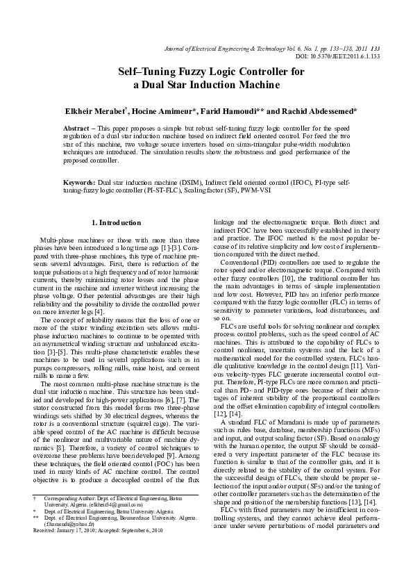Pdf Self Tuning Fuzzy Logic Controller For A Dual Star Induction Machine