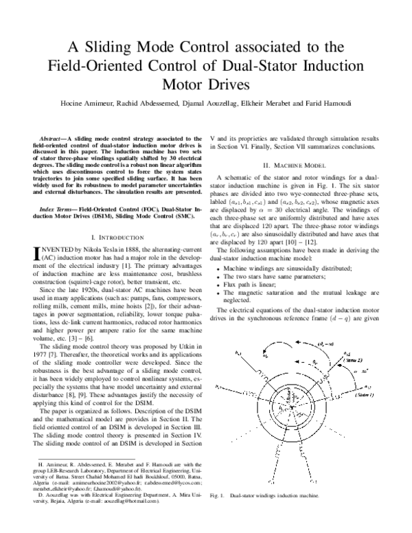 Pdf A Sliding Mode Control Associated To The Field Oriented Control Of Dual Stator Induction
