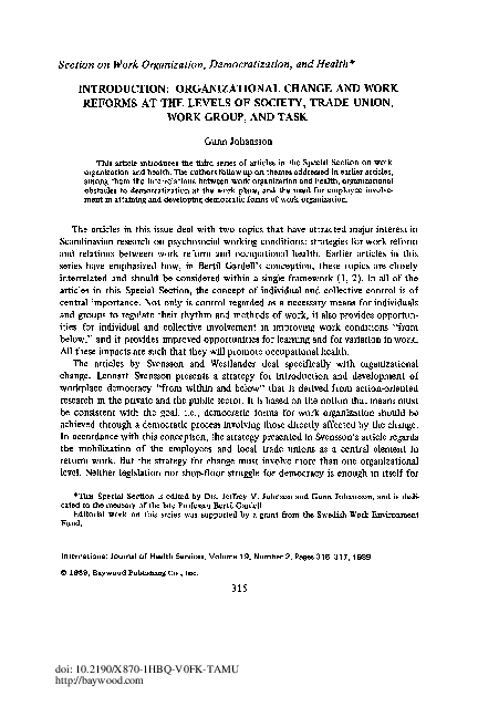(PDF) Work Organization, Health, and Democratization