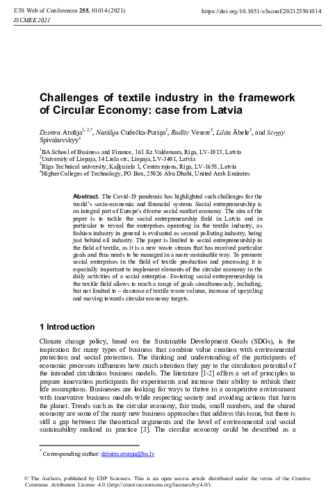 (PDF) Challenges of textile industry in the framework of Circular ...