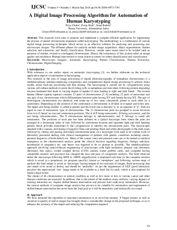(PDF) A Digital Image Processing Algorithm for Automation of Human Karyotyping