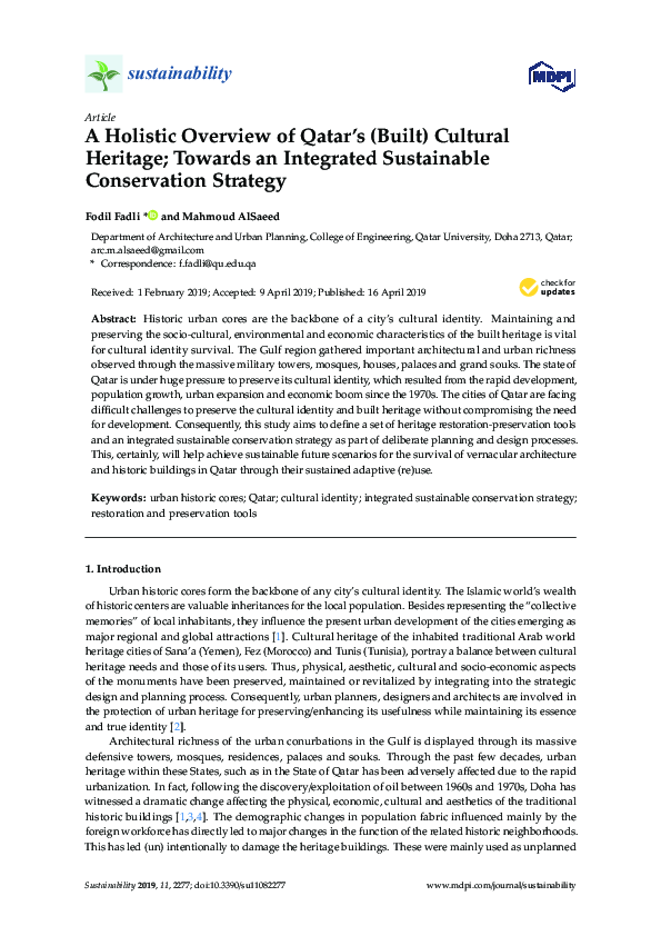 (PDF) A Holistic Overview of Qatar’s (Built) Cultural Heritage; Towards ...