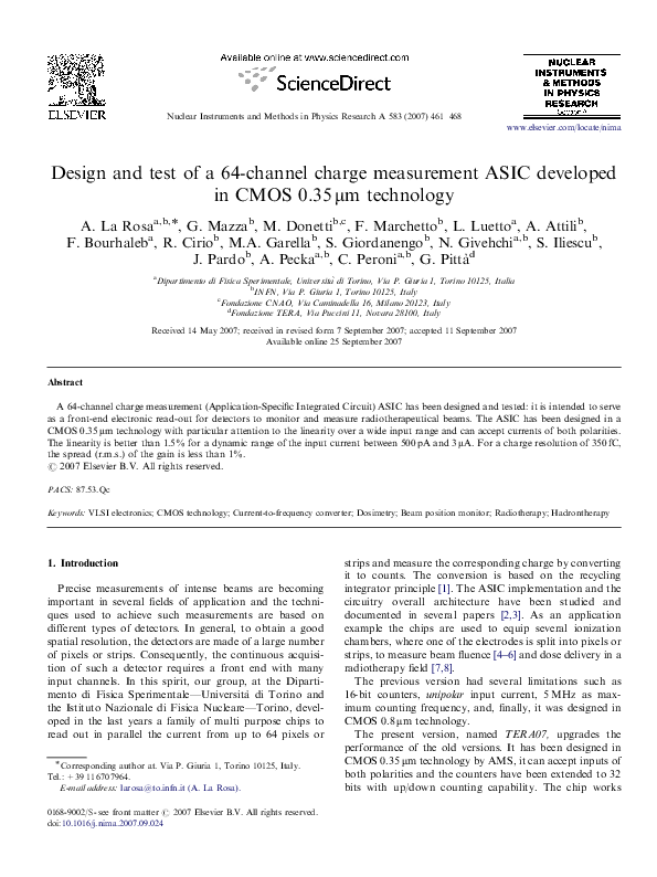 (PDF) Design and test of a 64-channel charge measurement ASIC developed ...