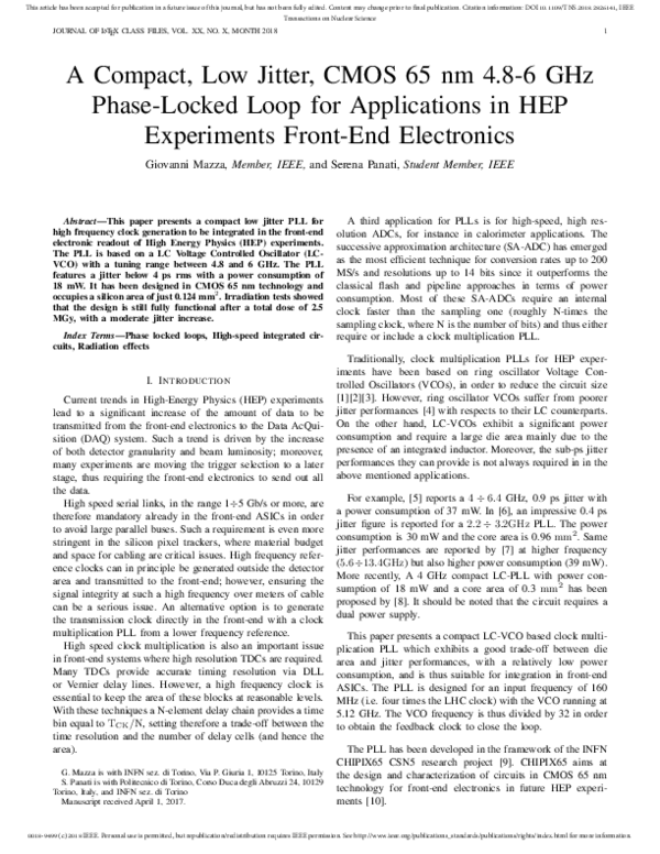 (PDF) A Compact, Low Jitter, CMOS 65 nm 4.8–6 GHz Phase-Locked Loop for ...