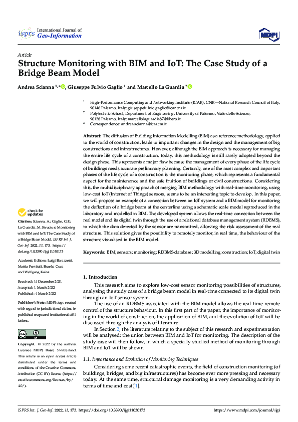 (PDF) Structure Monitoring with BIM and IoT: The Case Study of a Bridge Beam Model