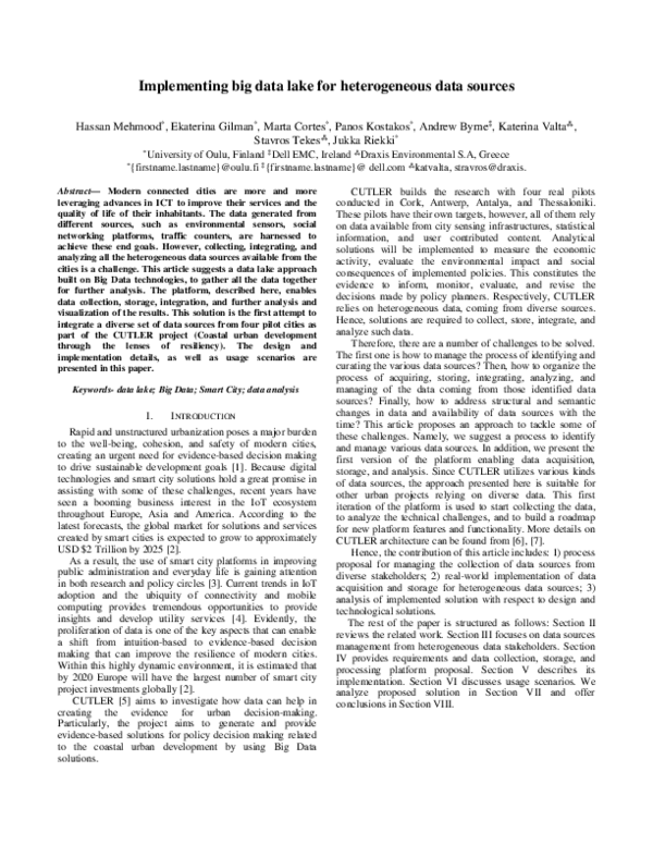 (PDF) Implementing Big Data Lake for Heterogeneous Data Sources