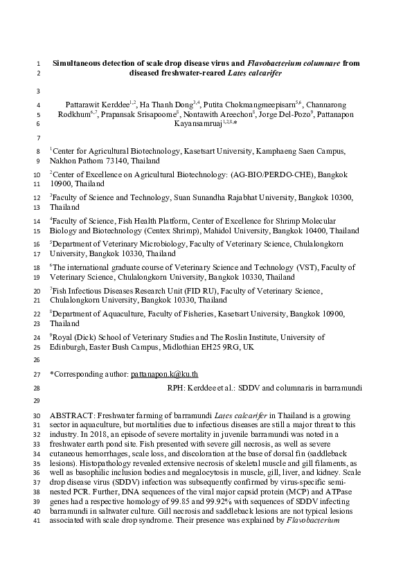 (DOC) Simultaneous detection of scale drop disease virus and ...